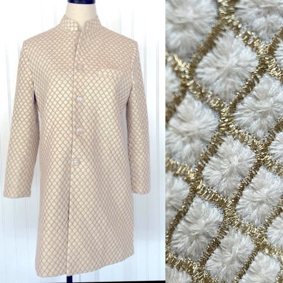 Vintage | Jackets & Coats | Vintage 6s Cream Gold Jacquard Quilted Coat ...